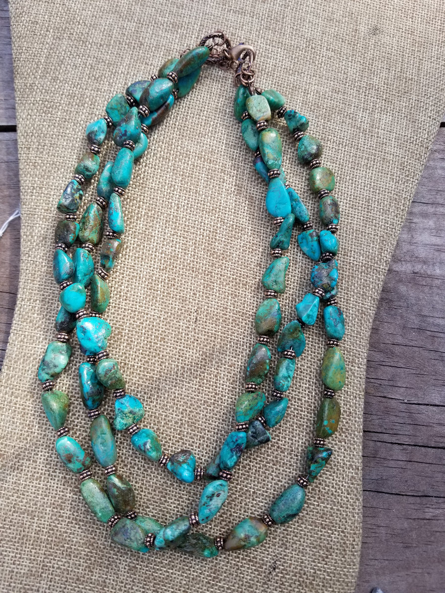 Handmade Triple Strand Turquoise Necklace | Aimee's Closet ...